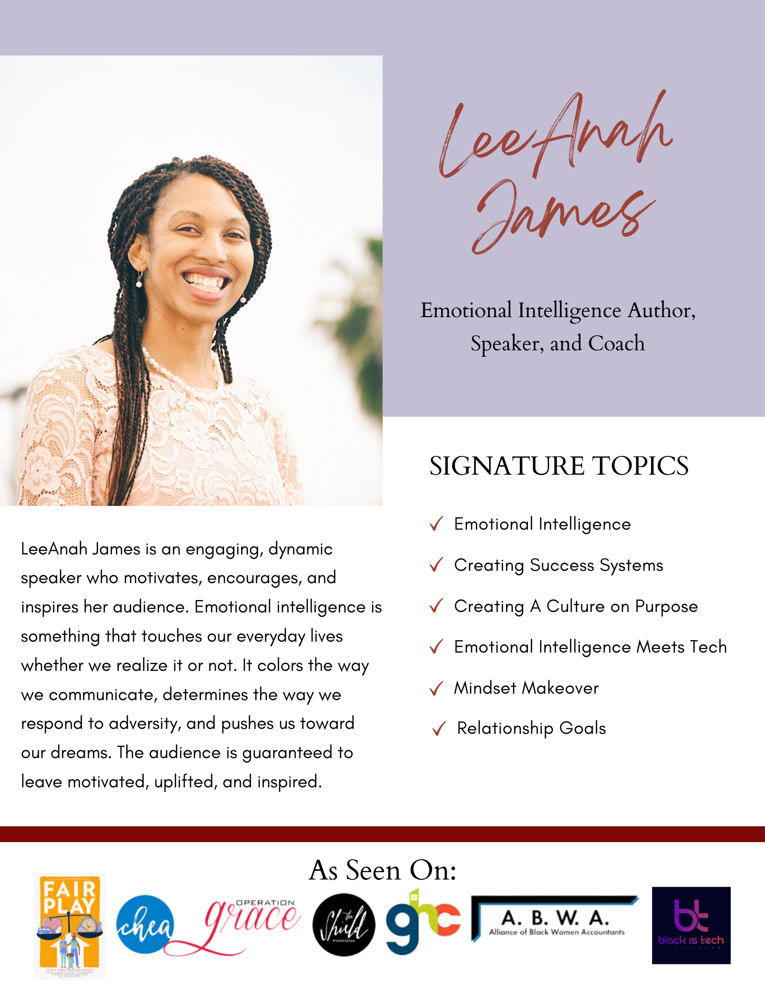 Emotional Intelligence Speaker – LeeAnah James